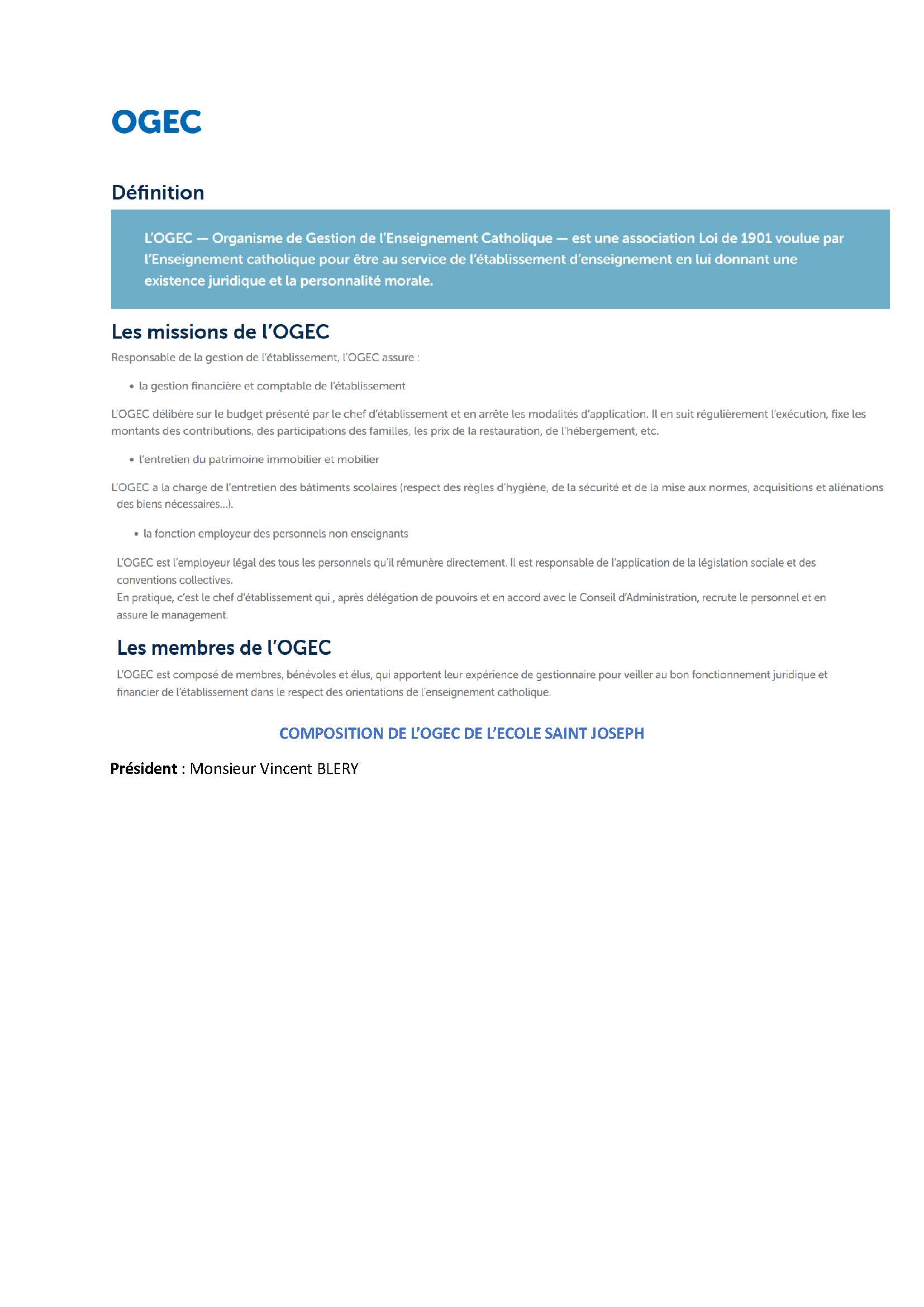 L'OGEC | Ecole Saint Joseph